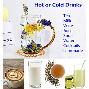 Tea Cup Coffee Mug Cups, Mother's Day Gifts, 13oz Handmade Rose and Butterfly Tea Mug with Spoon, Unique Gift for Women Mom Grandma Female Friend - Blue Tall