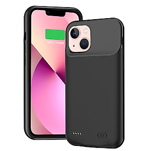 Battery Case for iPhone 13 Mini, Full Encircle 6000mAh Ultra-Slim Rechargeable Portable Charging Cover Extended Battery Pack Compatible with iPhone 13 Mini (5.4 inch) Charger Case with Carplay-Black