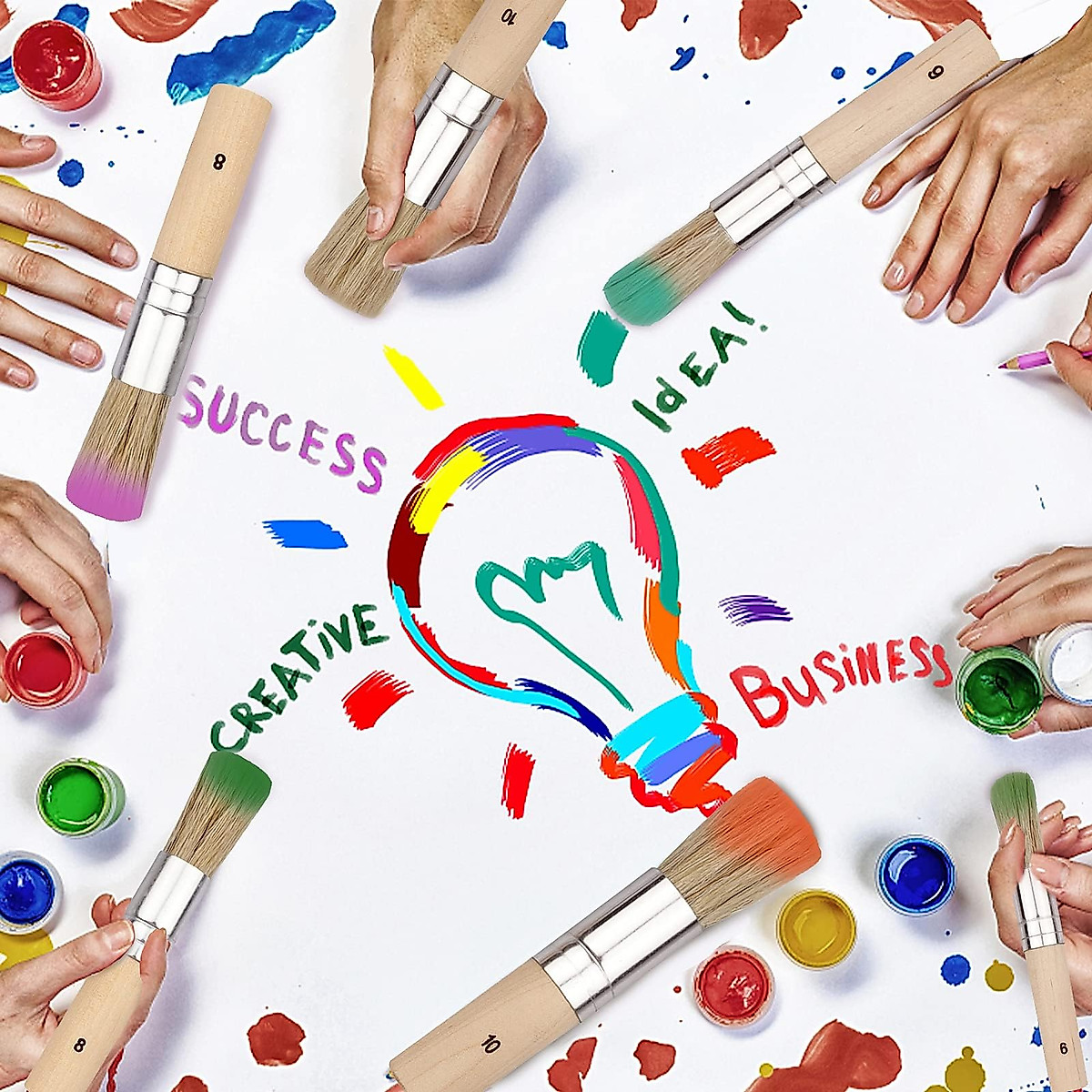 COCODE Wooden Stencil Brush (Set of 3), Natural Bristle Brushes Perfect for Acrylic Painting, Oil Painting, Watercolor Painting, Stencil Project, Card Making and DIY Art Crafts