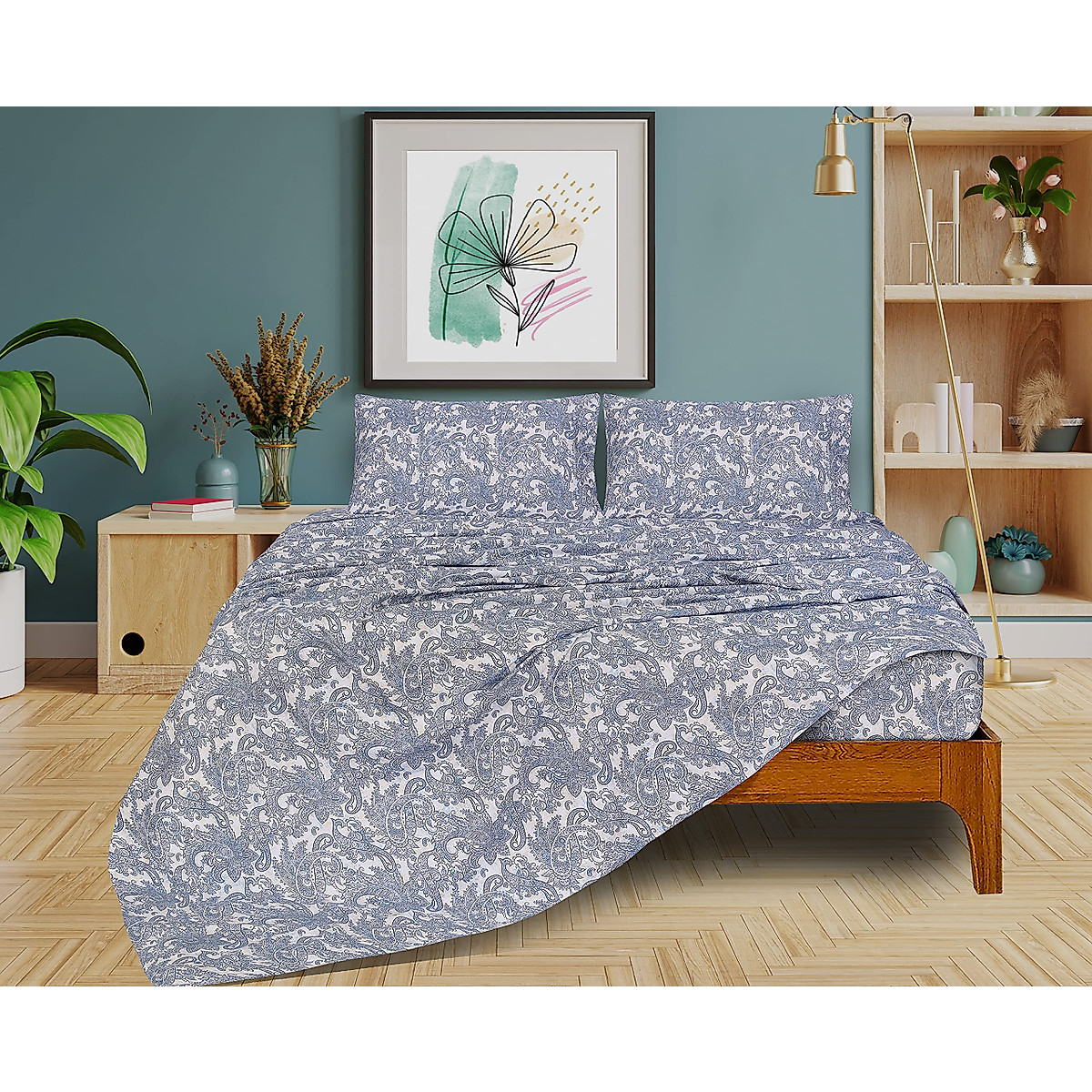 RUVANTI Flannel Sheets Full Size - 100% Cotton Brushed Flannel Bed Sheet Sets - Deep Pockets 16 Inches (fits up to 18") - All Seasons Breathable & Super Soft - Warm & Cozy - 4 Pcs - Aura