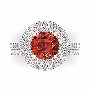 Clara Pucci 2.92ct Round Cut Halo Pave Solitaire Halo Accent Scarlet Red Garnet Statement Bridal Ring Band Set 14k White Rose Gold 6