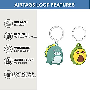 【2 Pack】 Airtag Keychain Cartoon Case for AirTag Tracker,Protective AirTag Holder with Anti-Lost Keychain,Anti-Drop Scratch Airtag Holder Keychain Accessories for Kids Pets Backpacks