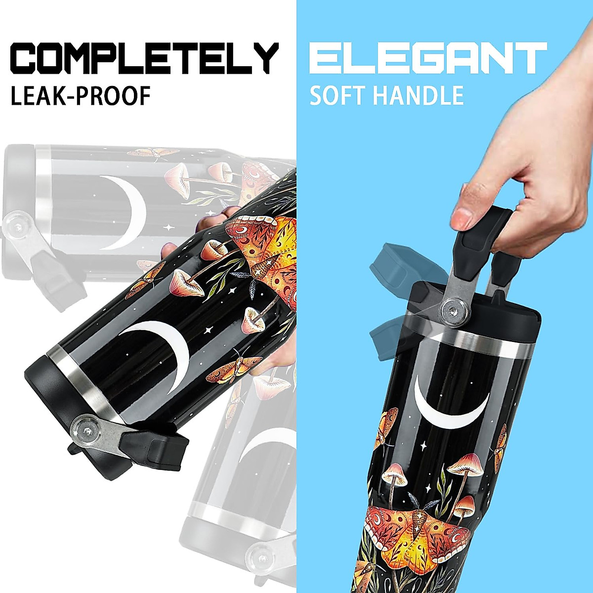 Unyopsa Mushroom Tumbler with Handle 30oz Vacuum Insulated Mushroom Cup with Lid and Straw Mushroom Gifts for Women Men