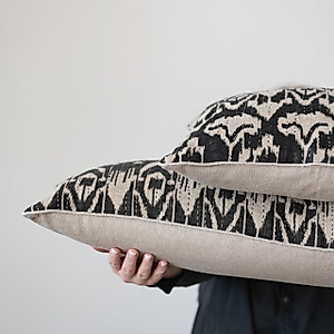 Creative Co-Op Woven Linen Ikat Print, Embroidery, Piping and Chambray Back, Black and White Pillow Covers, 18" L x 18" W x 0" H, Multicolor