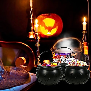 Darnassus Halloween Cauldron On Rack,Set Of 3 Witches Cauldron Serving Bowls Halloween Candy Bowl,Plastic Black Cauldron Halloween Decor Halloween Party Decoration