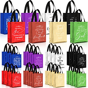 Aliceset Religious Gift Bags Bulk with Handle 8 Colors Medium Size Bible Verse Gift Bags Christian Baptism Bags Reusable Church Welcome Visitors Non Woven Bags for Family Easter(40 Pcs)