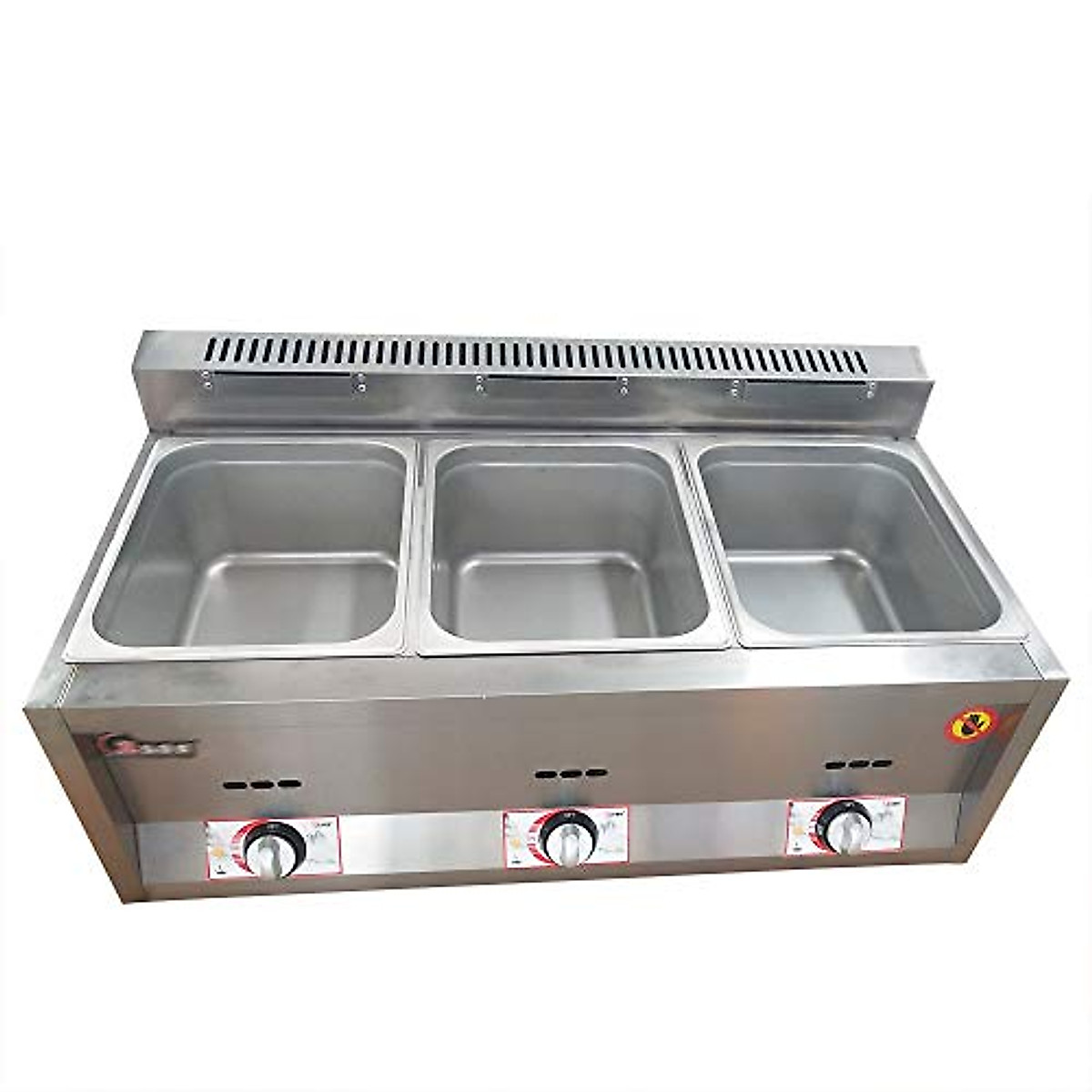 3 Pan 6L Pans Gas Deep Fryer Countertop, Commercial Food Warmer Heater Stainless Steel Buffet Countertop Heating Pot Steamer Soup Warmer for Catering and Restaurant