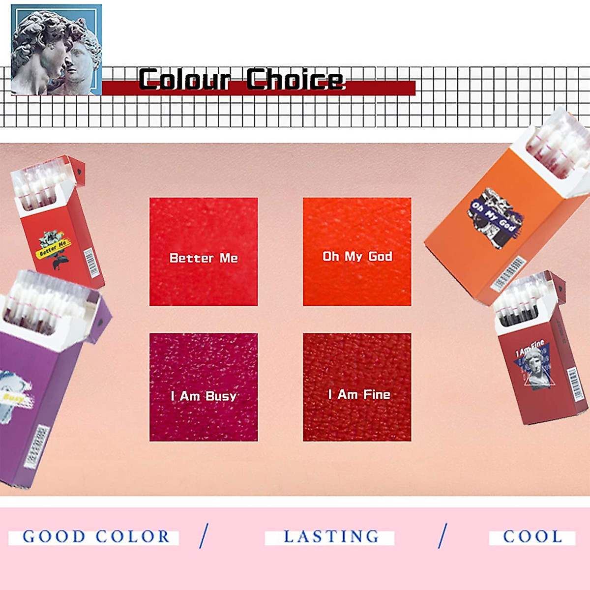 PASNOWFU 20 Pcs/Set of Tattoo Lipstick, Cotton Swab Lipstick, Tattoo Lip Stain Tattoo Lipstick Cotton Swab, Durable Waterproof Liquid Non-Stick Lipstick, Easy to Carry(Color : Orange red)