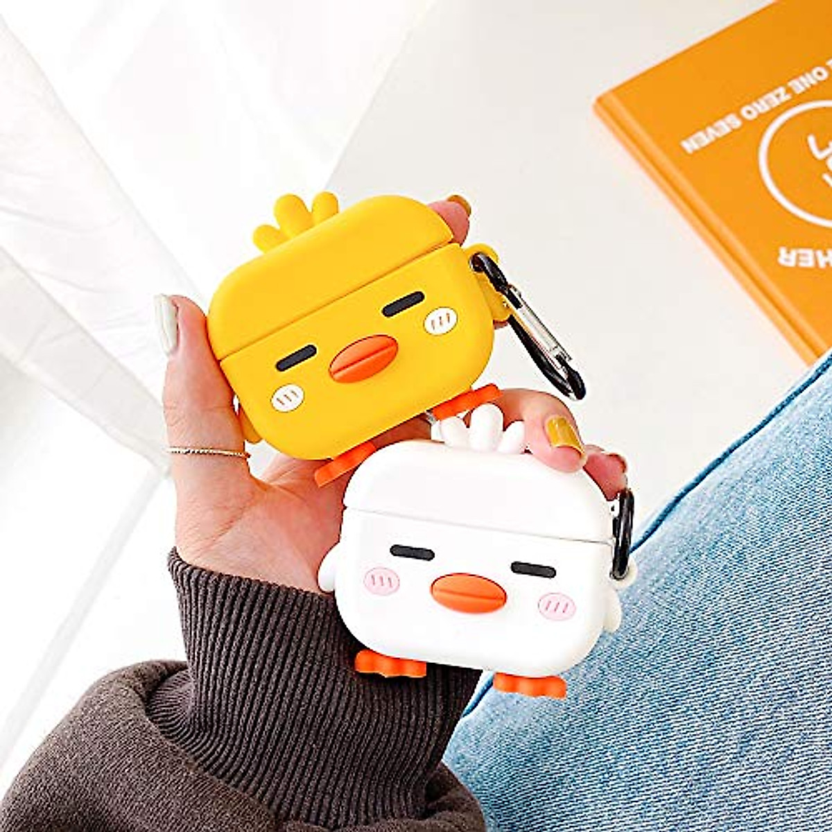 LUVI Compatible with Airpods Pro2 Case Cute Cartoon Lovely Duck Chicken Soft Rubber Silicone Flexible 3D Cover with Hand Strap Support Wireless Charging Luxury Fashion Skin for Airpods Pro2