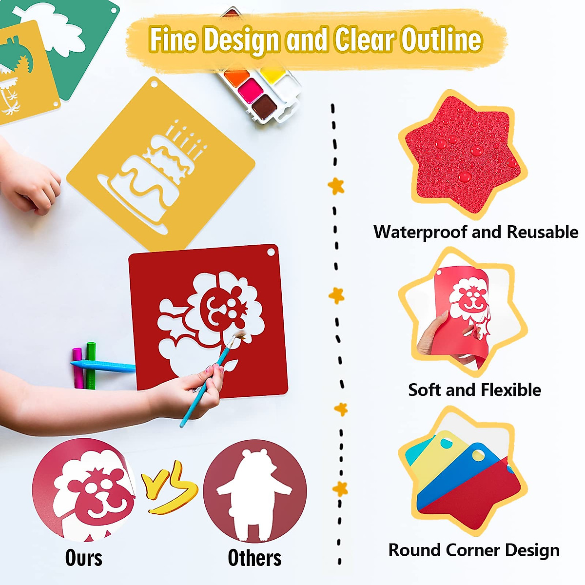 20 PCS Sturdy Stencils for Kids, 8 Inch Kids Stencils with 5 Pcs Scratch Paper for Painting to Imaginative Children's Stories, Learning Tools for Toddlers and Preschooler