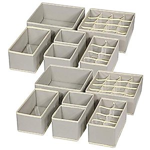 TENABORT 12 Pack Foldable Drawer Organizer Dividers Cloth Storage Box Closet Dresser Organizer Cube Fabric Containers Basket Bins for Underwear Bras Socks Panties Lingeries Nursery Baby Clothes Gray
