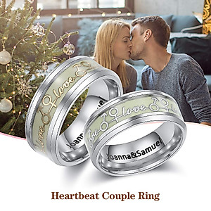 Ashleymade Personalized Couples Rings Set for Him and Her Promise Rings for Couples Engraving Luminous Ring Stainless Steel Engagement Rings for Couples Valentines Day (Couples Rings Set -2)