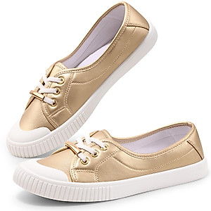 Harvest Land Womens Canvas Low Top Sneakers Slip on Shoes for Women Fashion Walking Sneakers Gold8