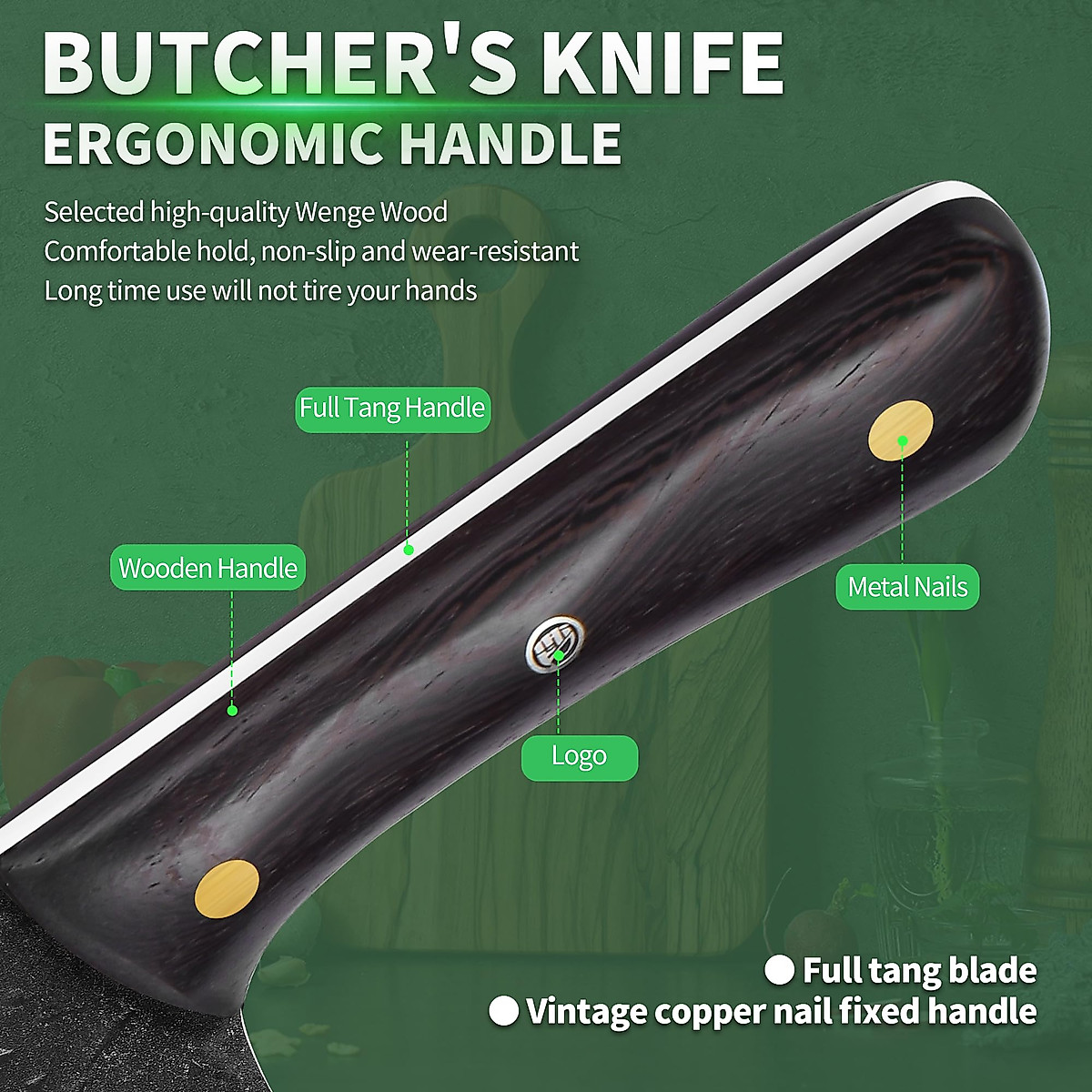 FULLHI Butcher Knife Set with Kitchen Shears, Hand Forged Chef Boning Knife With Scissors High Carbon Steel Carving Fish Knife Chef Knife For Kitchen, Camping, BBQ (Brown, N12PCS with Knife Holder)