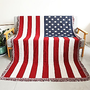 American Flag Throw Blanket Reversible Soft Woven Thick Large Tassels Rug Vintage Print Tapestry Chair Couch Sofa Bed Cover