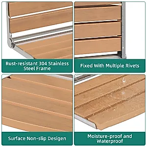 YITAHOME Shower Bench Folding Shower Seat Wall Mounted Foldable Shower Chair, Stainless Steel Frame for Inside Shower, Home Care (Teak)