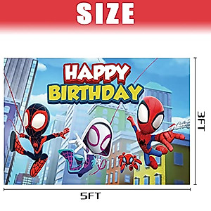 Spider Hero Party Background Spider Friends Children’s Birthday Party Photo Backdrop Background Baby Shower Photography Banner Decoration, 5 x 3 FT