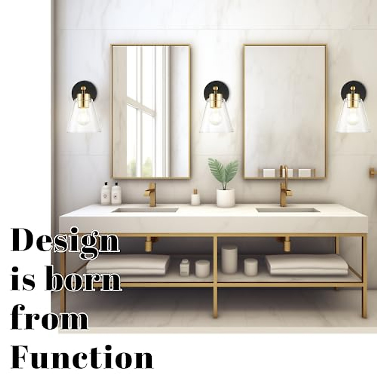 Hamilyeah Black and Gold Wall Sconces Set of 2, Bathroom Sconces Wall Lighting Fixture Indoor with Glass Shade, Mordern Black Wall Sconce Lighting for Kitchen, Hallway, Living Room