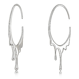 Tapered Drop Dangle Open Small Hoop Earrings for Women 925 Sterling Silver Hypoallergenic Waterdrop C Shaped Huggie Hoops Lightweight Earring Unique Upside Down Halloween Christmas Jewelry