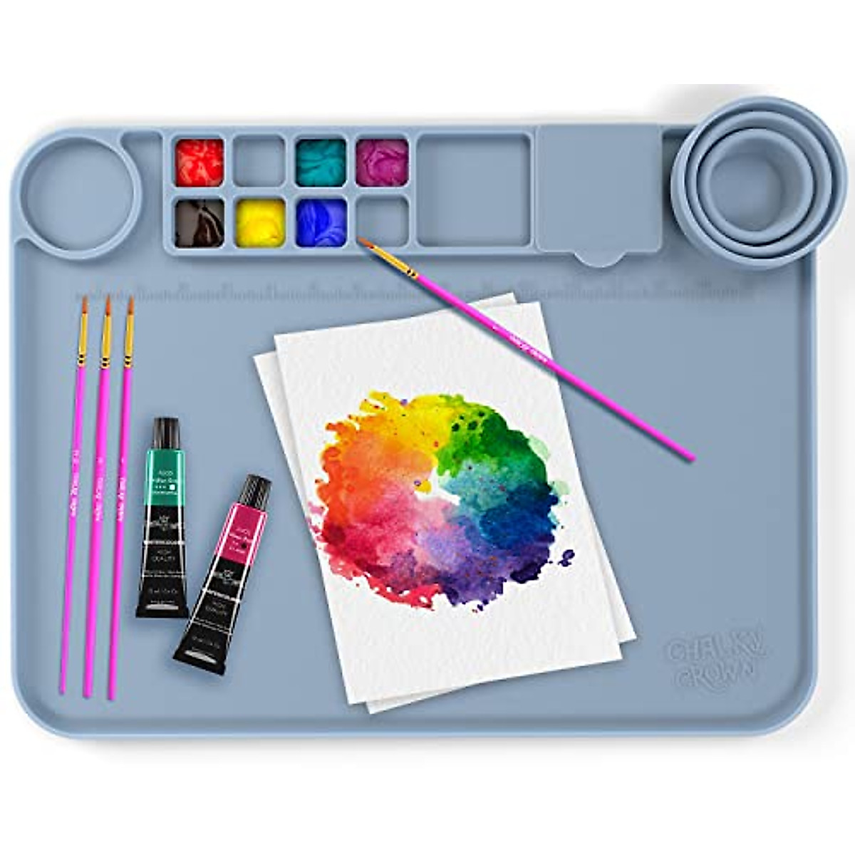 Silicone Craft Mat Silicone Art Mat with Cup Silicone Mats for Crafts - Craft Silicone Mat Silicone Painting Mat - Thick Large Silicone Artist Mat with Cup and Raised Edge for Painting (17.7"x13.7")