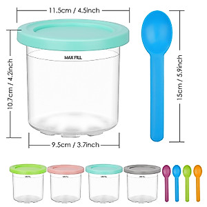 Widousy 4 Pcs Ice Cream Pints Cup, Creami Pints with Lids, Compatible with NC300, NC301 AMZ Series Ice Cream Makers, Color Lids (Blue, Pink, Green, Grey