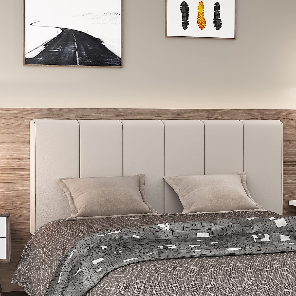 HAOBO Home Upholstered Headboard Foldable King Size Headboards Eastern King/California King Faux Leather Panel with Height Adjustments-White