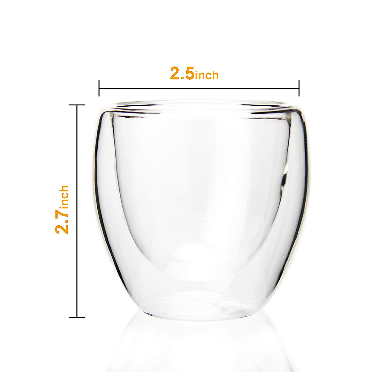 OAMCEG 6 Pack Espresso Shot Glasses 2.7 Ounces Double Wall Espresso Cups Thermo Insulated Small Espresso Cups, Latte Cappuccino Milk Juice Coffee Cups (Set of 6, 2.7oz)