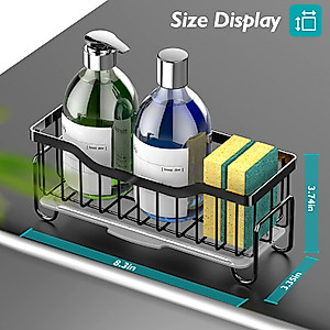 Kitchen Sink Caddy, Sponge Holder for Kitchen Sink, Kitchen Sink Organizer Accessories for Countertop, Stainless Steel Dish Sink Brush Holder with Removable Drip Tray for Dish Soap Brush Scrubber