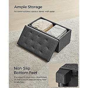 SONGMICS Storage Ottoman Bench, Foot Rest with Legs, 15.7 x 30 x 15.7 Inches, End of Bed Bench, Storage Chest, Load up to 660 lb, for Living Room, Bedroom, Entryway, Dark Grey ULSF068G01