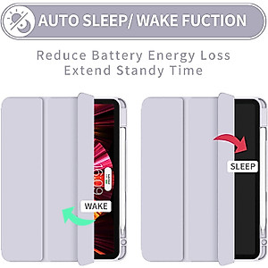 iPad Pro 11 Inch Case 2022/2021/2020(4th/3th/2rd Gen) with Pencil Holder Detachable Transparent Hard Shell Back Cover Smart Trifold Folio Auto Sleep/Wake (Light Purple/Pink)