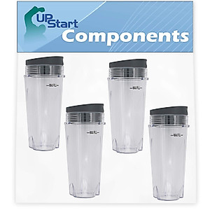 4 Pack UpStart Components Replacement 16 oz Cup for Ninja BL660, BL663, BL740, BL770, BL771, BL772, BL780, BL810, BL820, BL830 Blenders