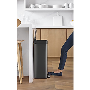 KOHLER K-20941-BST Kitchen Trash Can, 8 Gallon Trash Can Trash with Quiet-Close Lid and Hands Free Foot Pedal in Black Stainless Steel