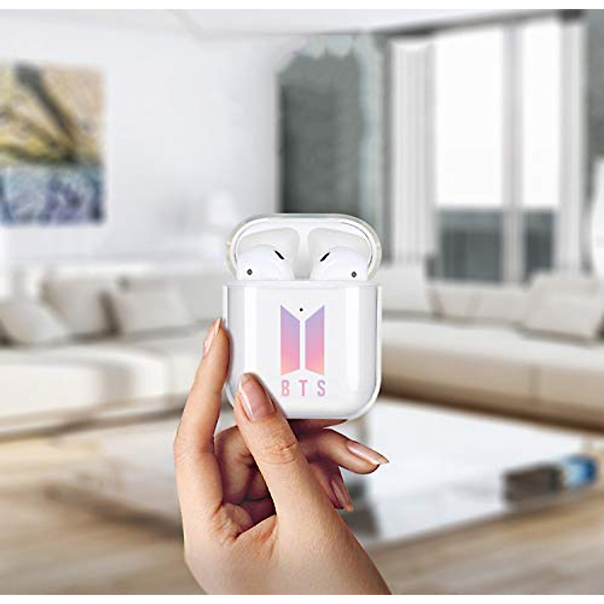 BTS Airpods Case Cute Clear Protective Cover Skin with Keychain for Girls BTS Merch Compatible with Apple Airpods 1&2