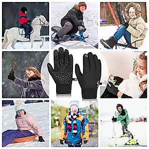 JIAN YA NA Winter Kids Touch Screen Gloves: Waterproof Fleece Warm Mittens Running Soccer Rugby Sports Finger Gloves for 8-10 Years Old Kid Youth Black
