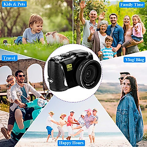 Lincom Tech Digital Camera, 2.7K 48MP Full HD Vlogging Camera Rechargeable YouTube Camera, 3 Inch Portable Compact Mini Blogging Camera Point and Shoot Camera for YouTube, Black
