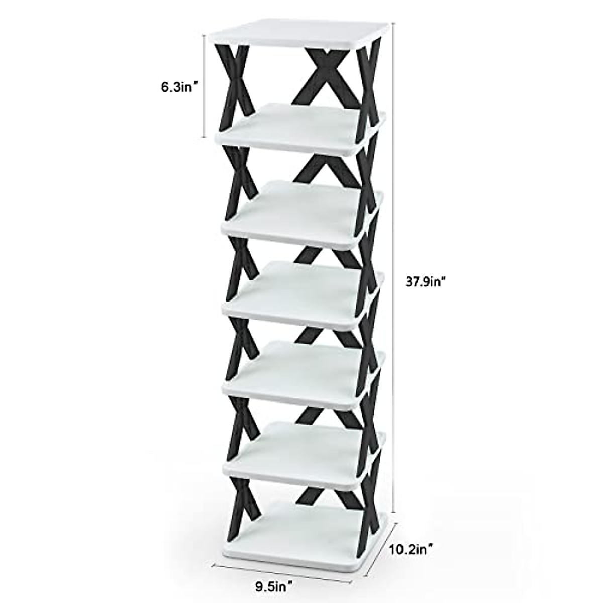 7 Tiers Small Shoe Rack,Narrow Vertical Free Standing Shoe Tower,Space Saving Furniture Shoe Storage Organizer for Corner,Entryway,Door,Hallway,Closet,Bedroom,Stable in Structure and Stackable,Black