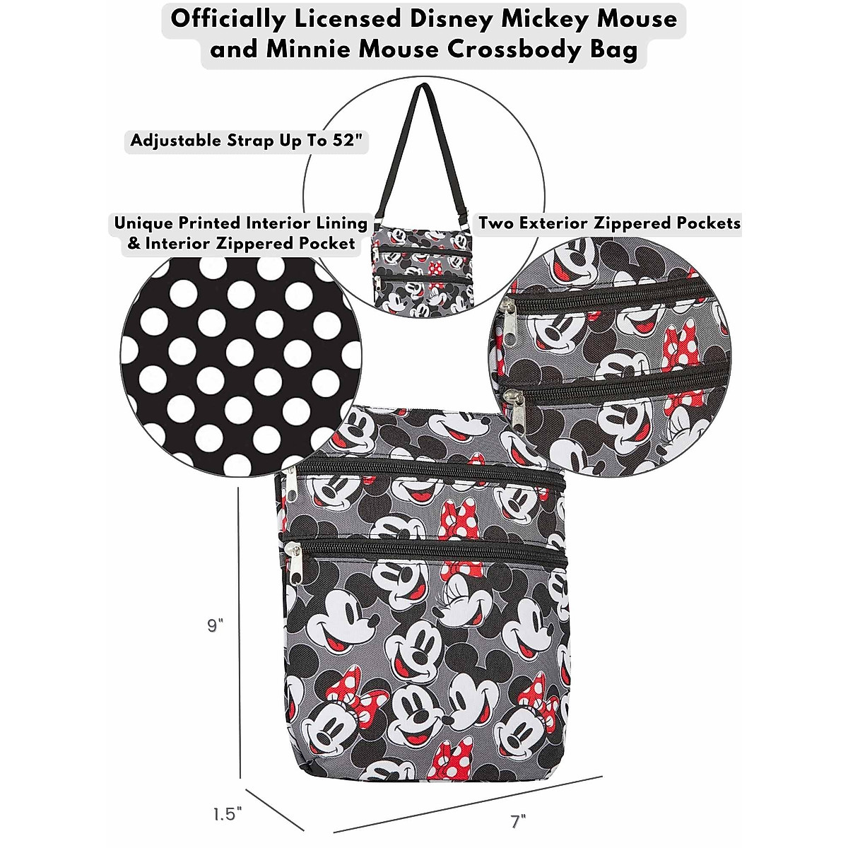 Disney Crossbody Bag Mickey & Minnie Mouse Travel Passport (Mickey Minnie Grey)
