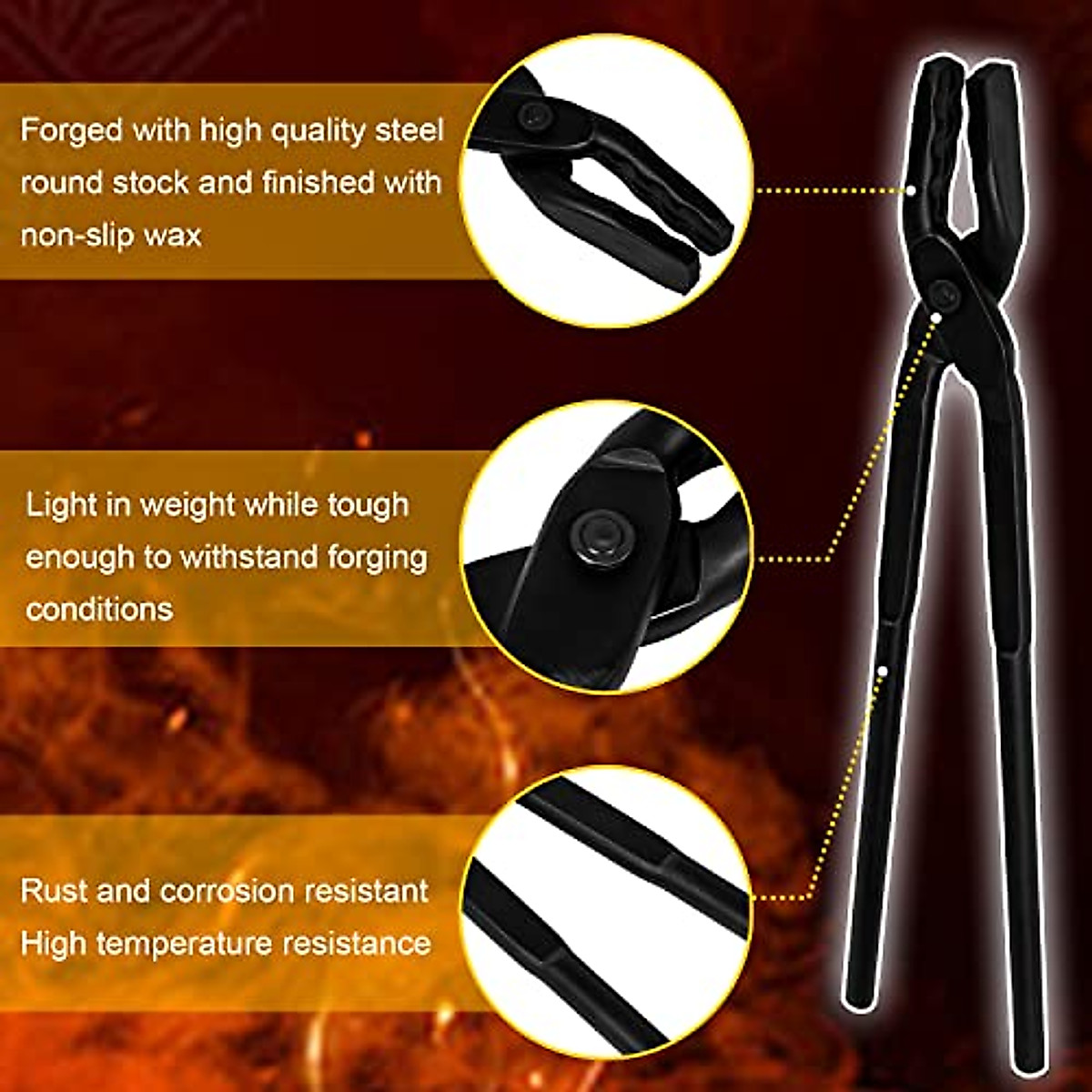 Beginner Blacksmith Starter Assembled Bladesmith Knife Making Tongs Anvil Vise Forge Wolf Jaw Tongs (15 in)