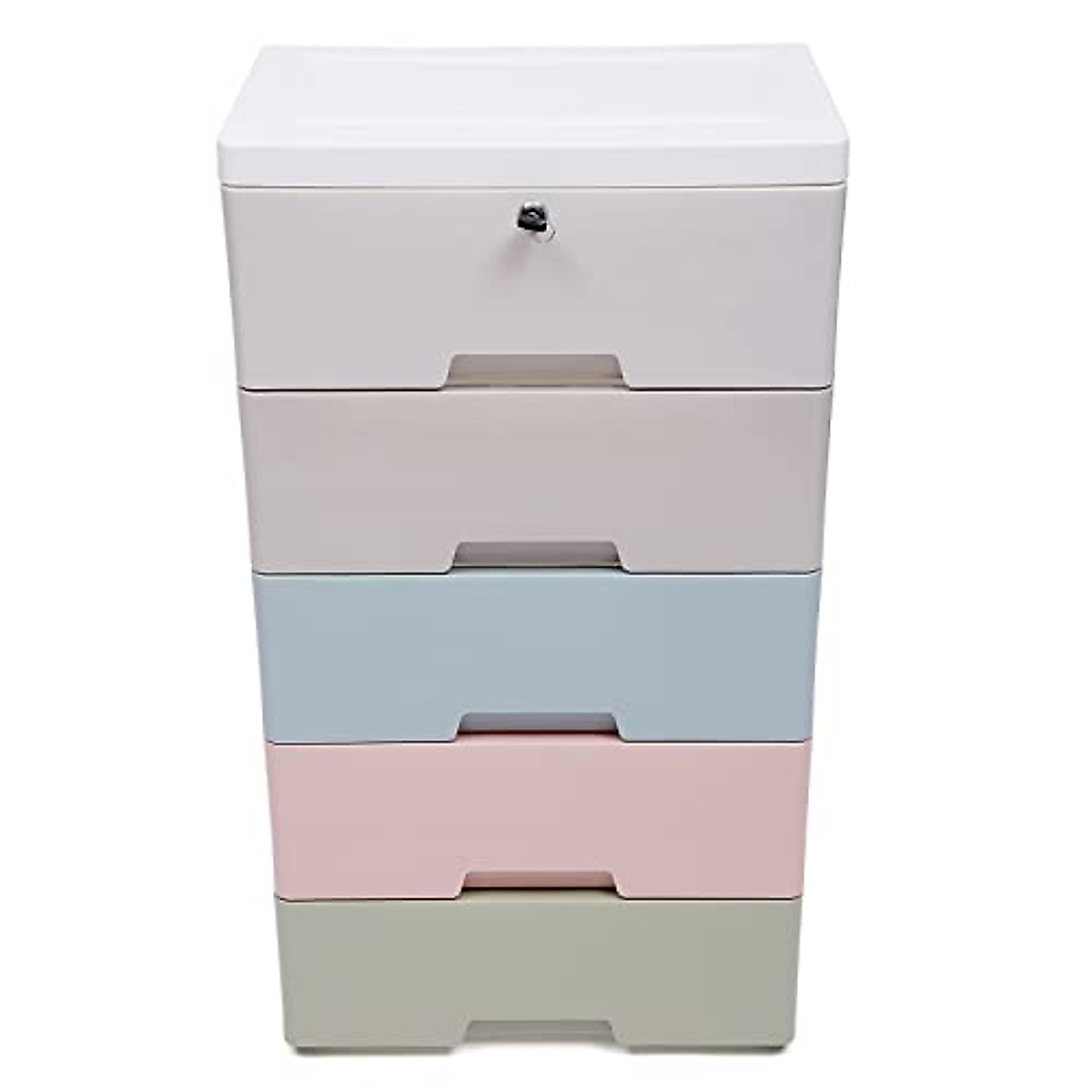 Plastic Drawers Storage Cart Mobile Cabinet with Casters, 5 Drawer Stackable Vertical Storage Tower Tall Chest Closet, Large Containers Organizer Unit (12"D x 18"W x 33"H - Multicolor1)