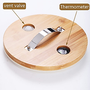 1.32 Gallon (5 L) Food Grade Borosilicate Glass Drink Dispenser, Beverage Dispenser With 304 Stainless Steel Faucet, Adjustable Exhaust Vent and Thermometer Air Tight Bamboo Lid, With Bamboo Stand