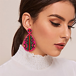 Statement Leopard Beaded Earrings-Headband Multicolor Teardrop Earrings-Bohemian Drop Dangle Earrings For Woman Gift (rose red)