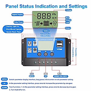 Solar Charge Controller, Lpluziyyds 10A Solar Panel Controller 12V/24V PWM Auto Parameter Adjustable LCD Display Solar Panel Battery Regulator with Dual USB Port