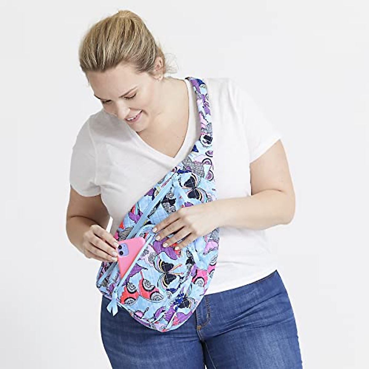 Vera Bradley Women's Cotton Sling Backpack, Rose Toile - Recycled Cotton, One Size