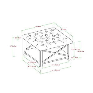 Walker Edison Abri Modern Farmhouse Metal X Tufted Ottoman, 30 Inch, Blue