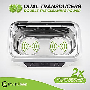 InvisiClean Professional Ultrasonic Cleaner Machine | Electronic Silver Jewelry Cleaner for Eyeglass/Dentures/Diamond Ring | Pro Elite Model with Stainless Steel Tank for Retainer
