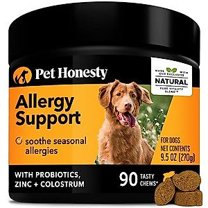 Pet Honesty Dog Allergy Relief Immunity - Probiotics for Dogs, Seasonal Allergies, Skin and Coat Supplement, Dog Allergy Chews, Intermittent Itchiness, Allergy Support Supplement - Salmon (90 Ct)