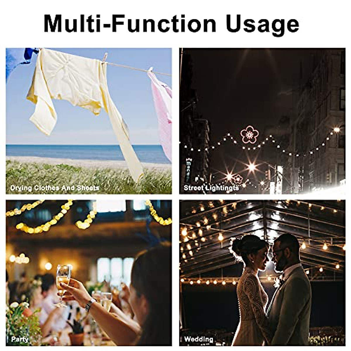 BEDLLEL Stainless Steel Cable Light Kit, String Lights Guide Wire Globe Outdoor Hanging Kit for Garden or Patio Include 150 fts Cable, Turnbuckle and Hooks