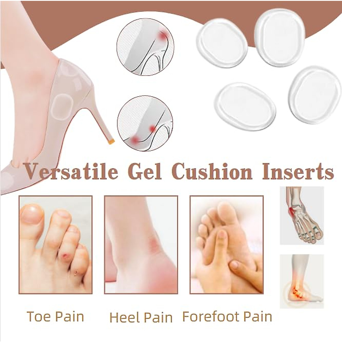 Heel Grips, 8PCS Heel Inserts, 12PCS Shoe Inserts, Gel Heel Cushion Inserts for Women Men, Adhesive Shoe Pads for Loose Shoes, Heel Slipping, Rubbing