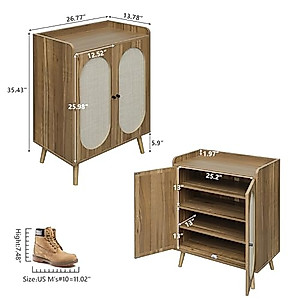 wirrytor Rattan Shoe Cabinet,16 Pairs Shoe Storage Cabinet with 2 Rattan Doors,4-Tier Modern Entryway Organizer Cabinet,Freestanding Shoe Rack Organizer Cabinet for Closet Hallway Living Room,Walnut