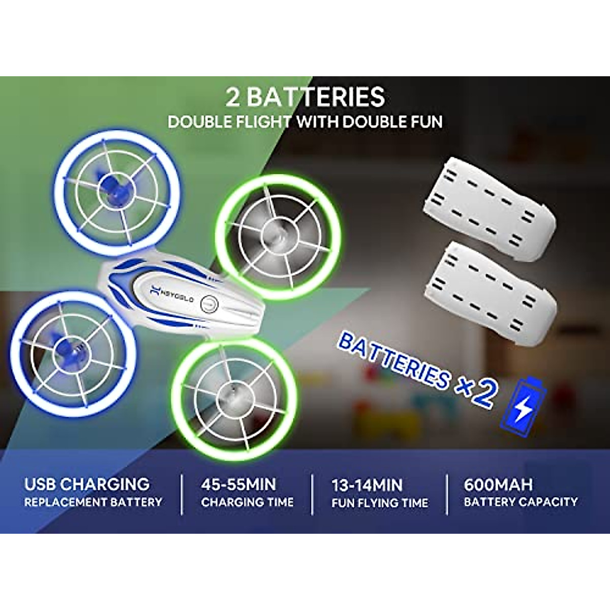 Heygelo S60 Drones for Kids, Mini Drone with LED Lights for Beginners, RC Quadcopter with Altitude Hold and Headless Mode, Full Propeller Protect, 3D Flips, 2 Batteries, Toys Gifts for Boys Girls